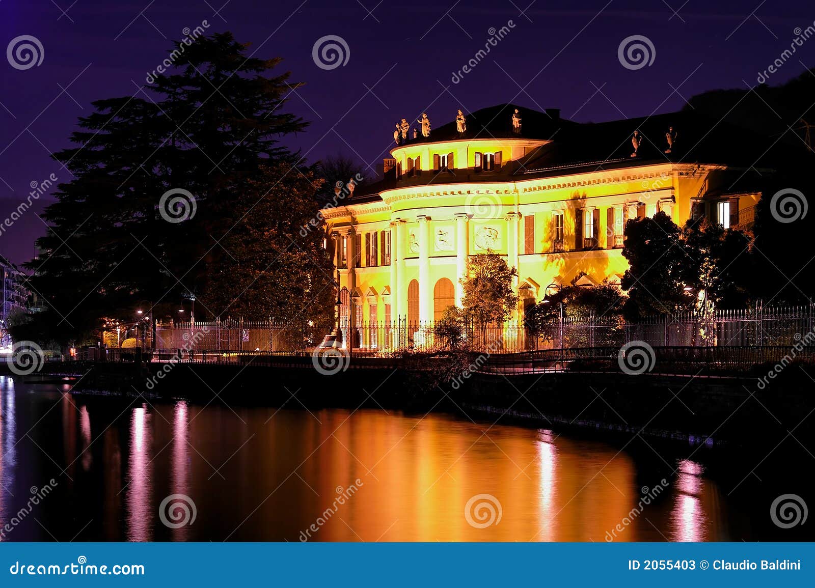 Lakeside mansion at night stock image. Image of lake, mansion - 2055403