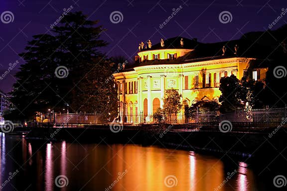 Lakeside mansion at night stock image. Image of lake, mansion - 2055403