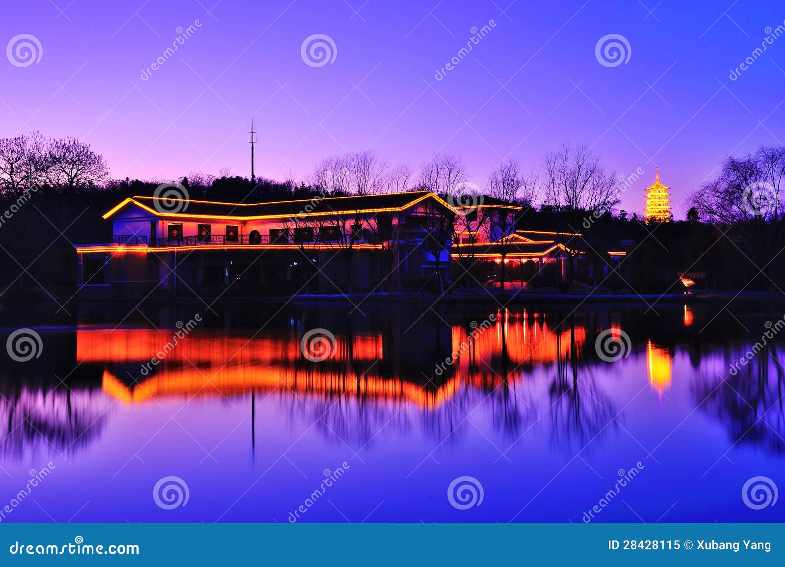 Lakeside Villa S Night Scene Stock Image - Image of peaceful, night ...
