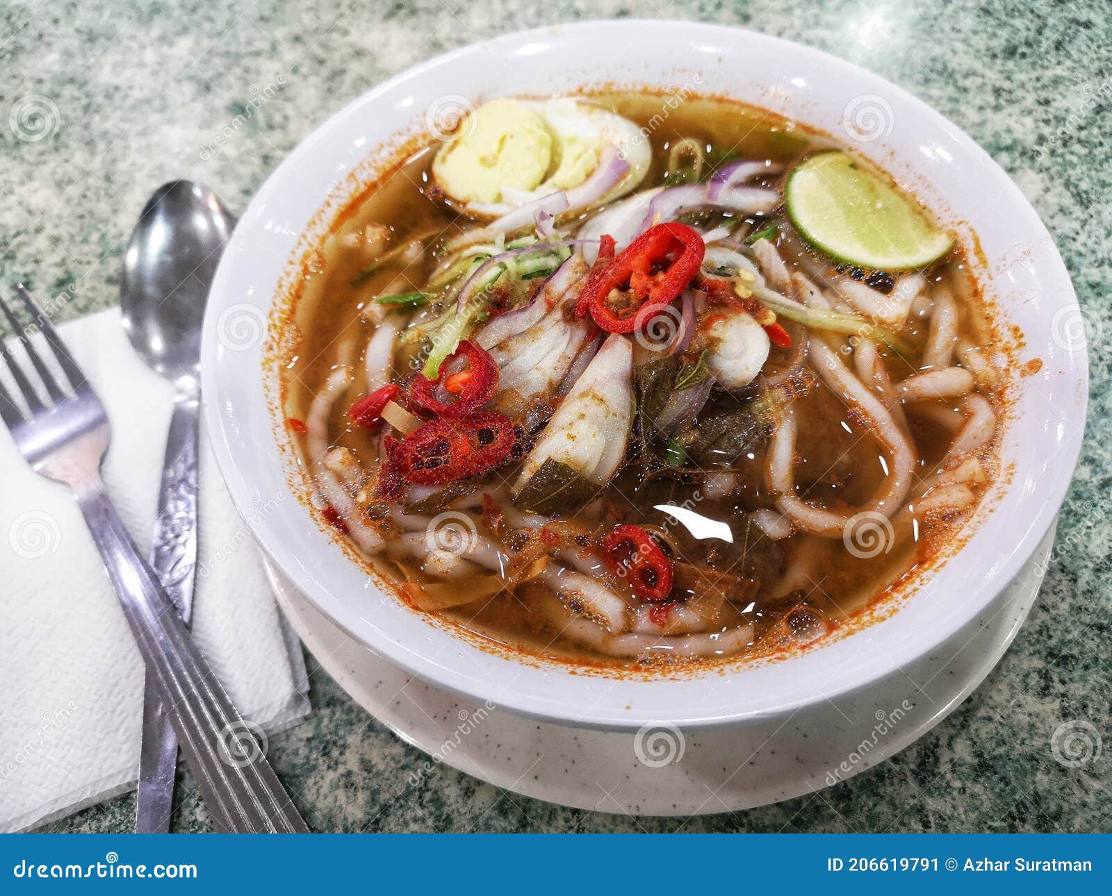 Laksa Penang with Fork and Spoon Stock Image - Image of vegetable ...