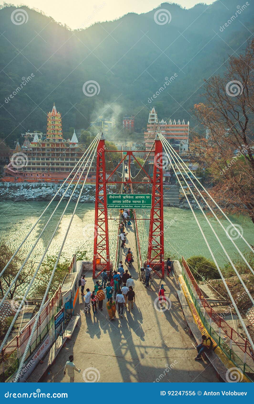 Laksman Jhula Bridge at Sunrise Time Across the Ganges River Editorial ...