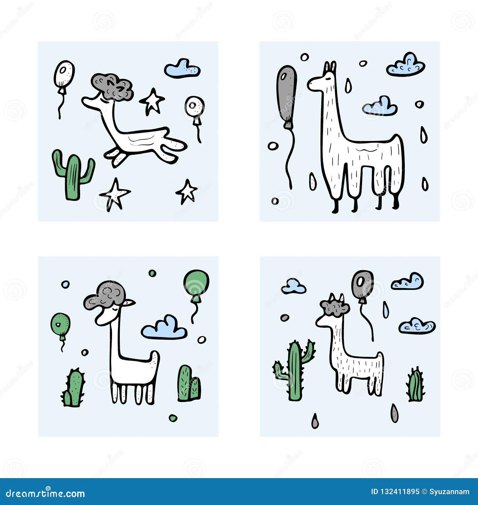 Lama Concept. Vector Composition in Doodle Style Stock Illustration ...