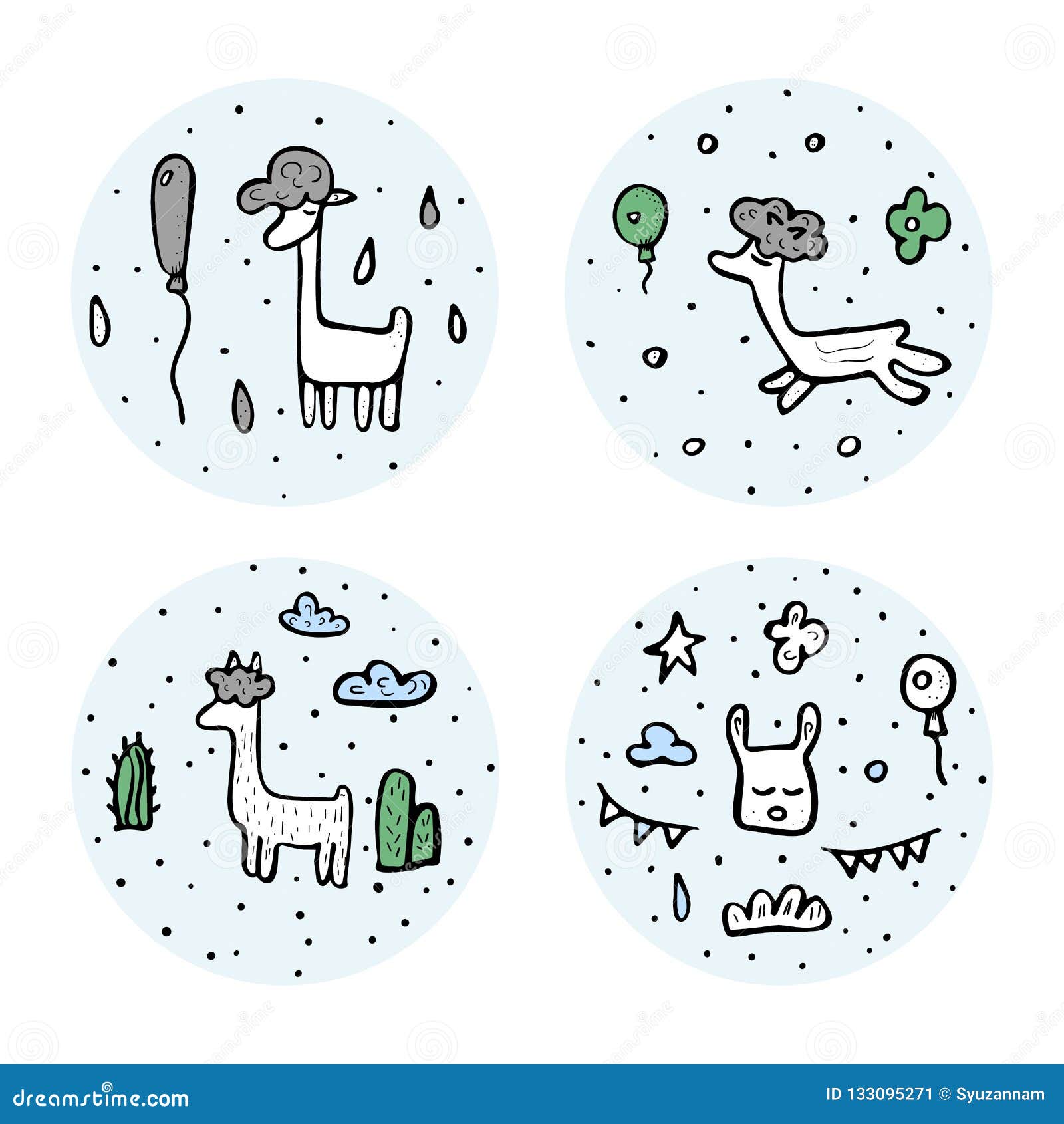 Lama Concept. Vector Composition in Doodle Style. Stock Vector ...