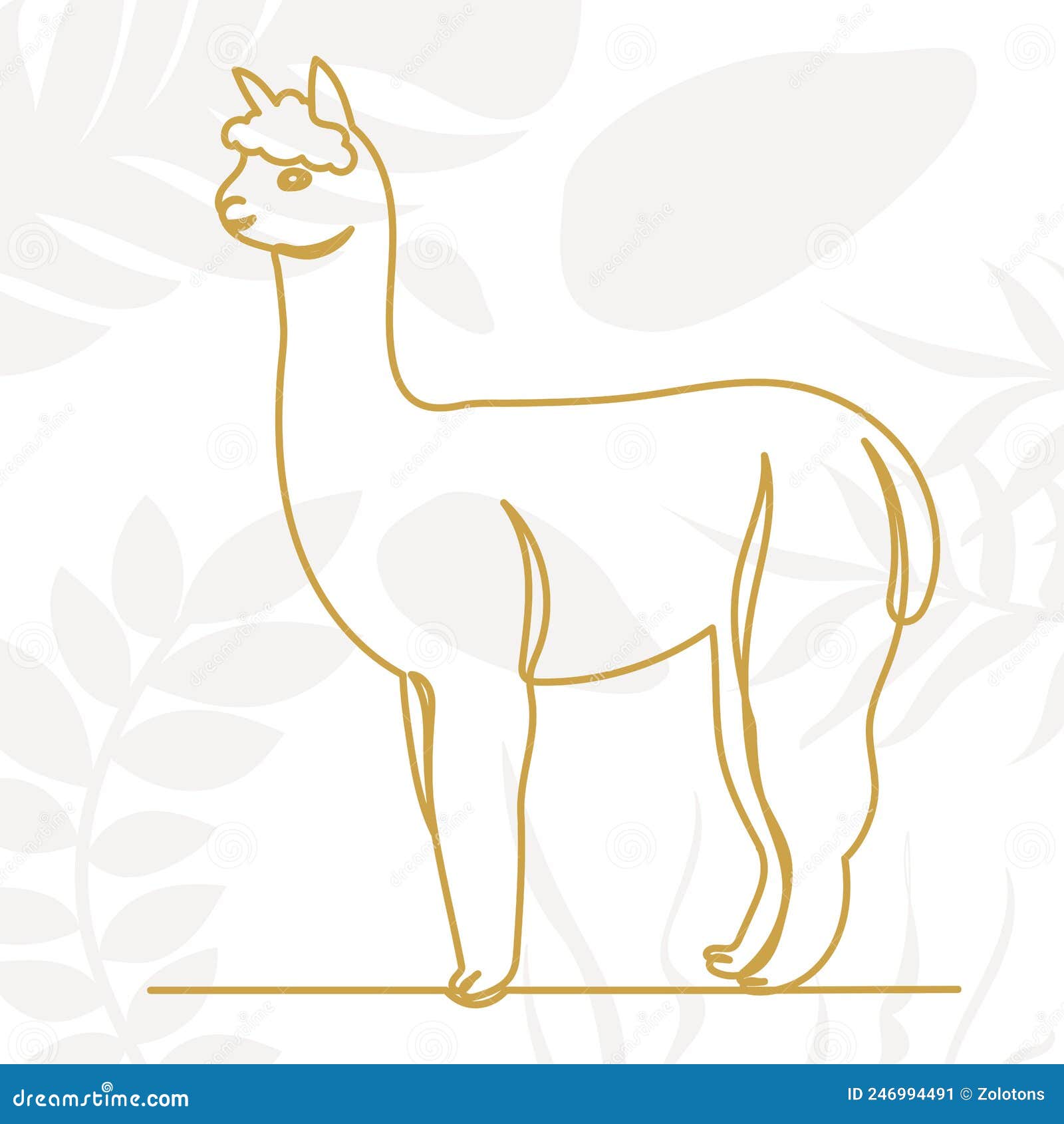 Lama Drawing by One Continuous Line, Isolated Stock Vector ...