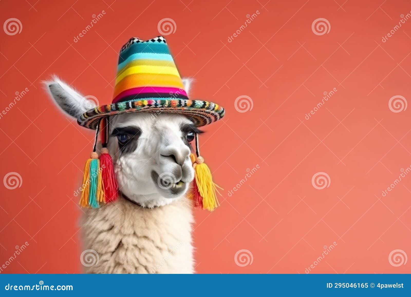 Lama in funny mexican hat stock image. Image of cute - 295046165
