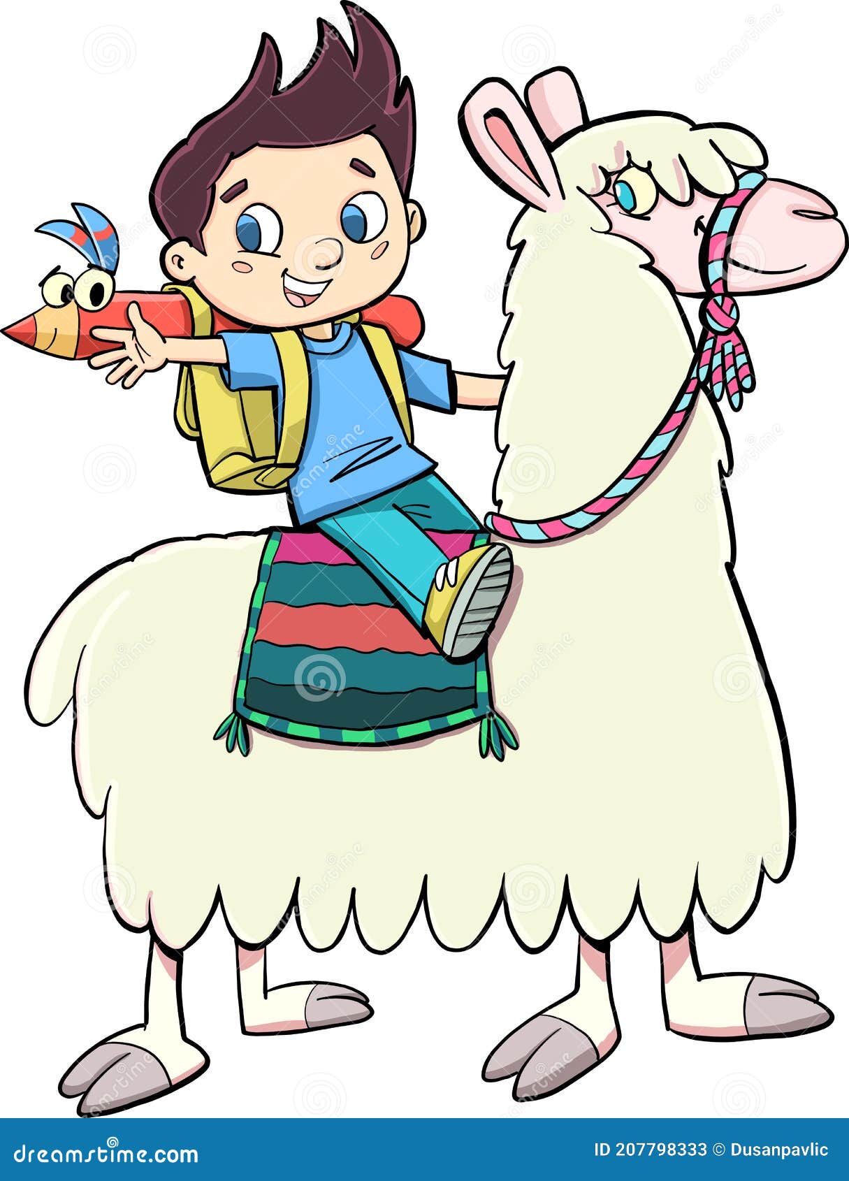 Boy student riding a llama stock vector. Illustration of kids - 207798333