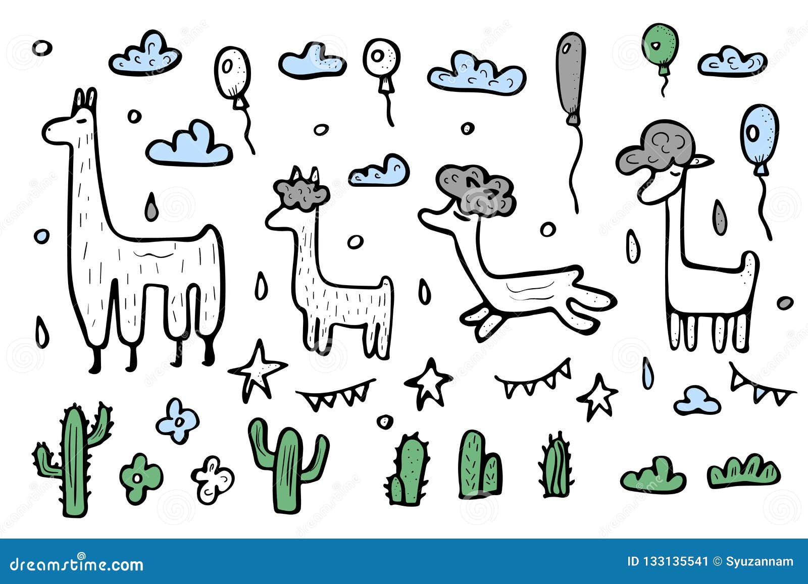 Lama Concept. Vector Composition in Doodle Style. Stock Vector ...