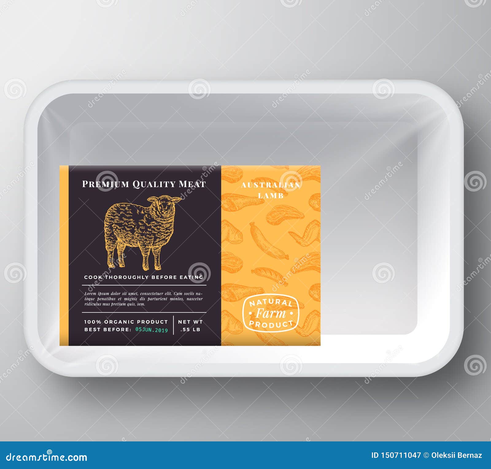 Lamb Abstract Vector Plastic Tray Container Cover. Premium Quality Meat ...