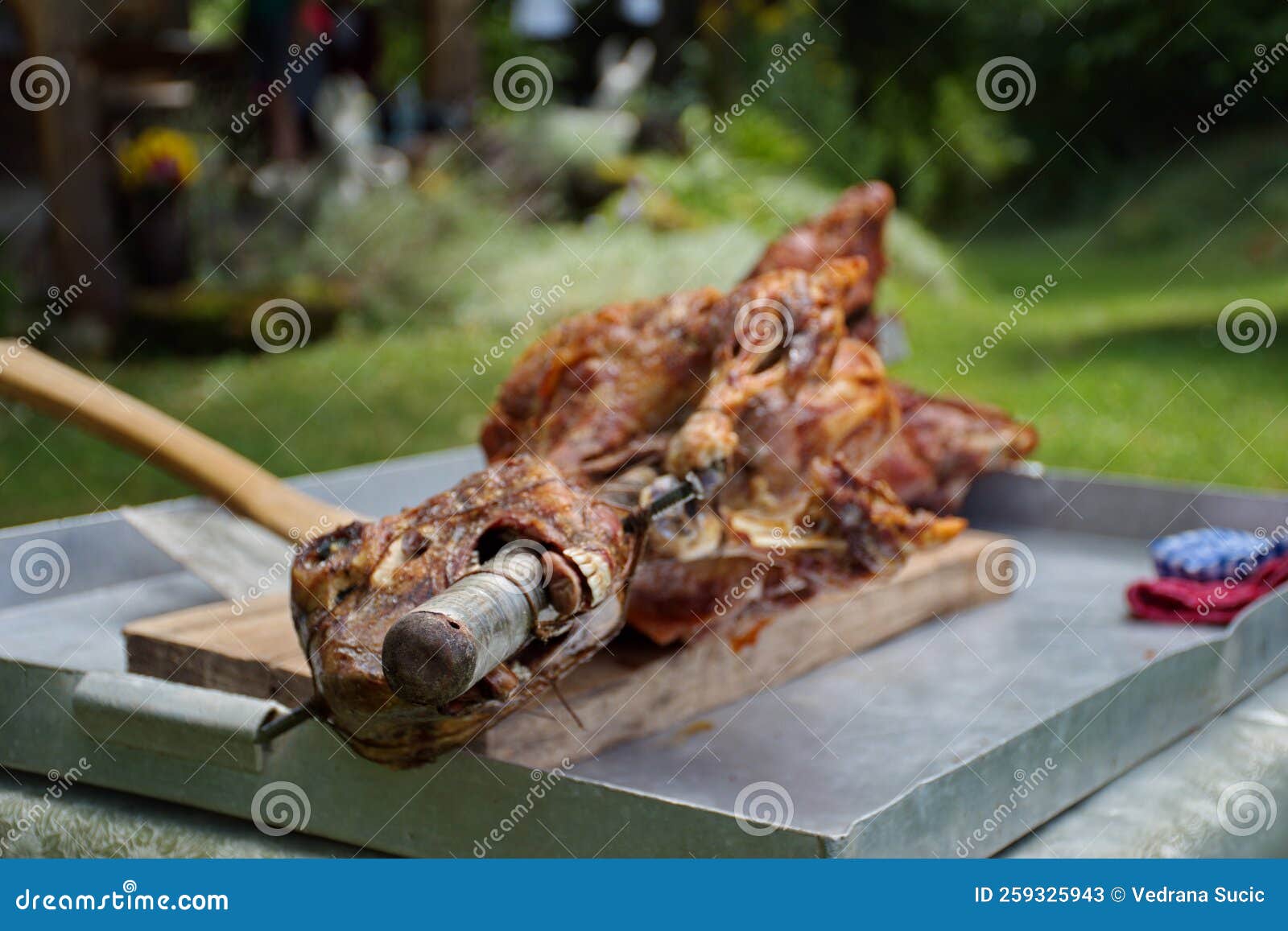 Lamb Baked on a Spit Putted on a Table Stock Image - Image of ...