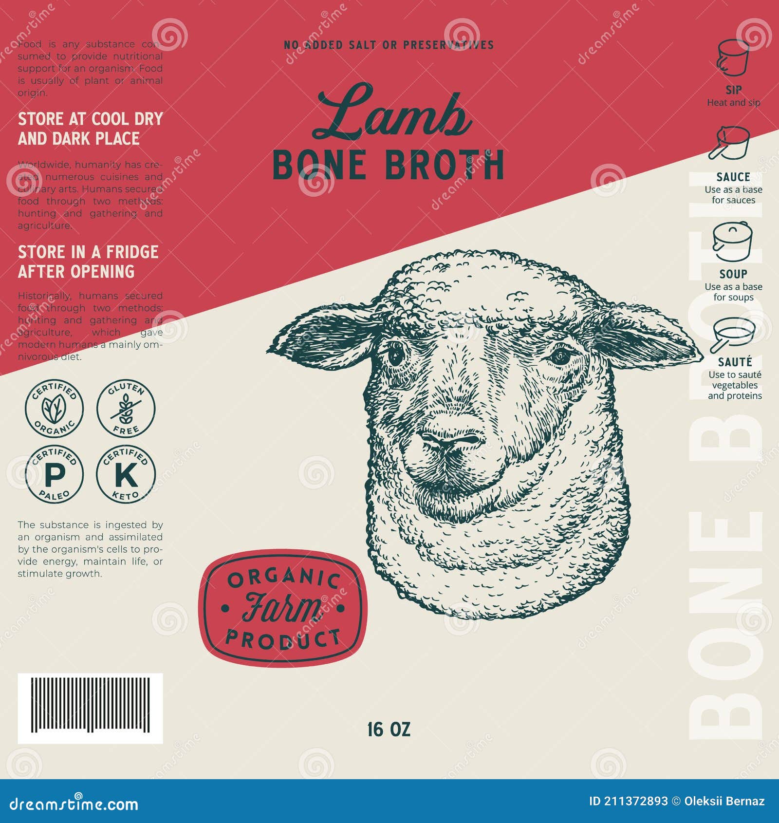 Lamb Bone Broth Label Template. Abstract Vector Food Packaging Design ...