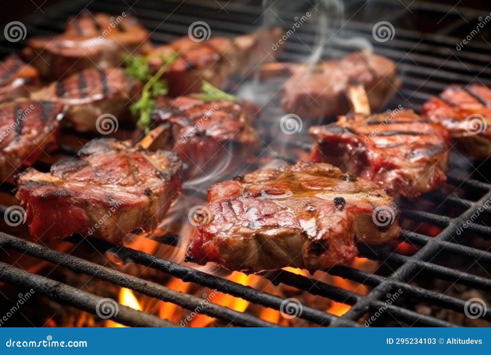 Lamb Chops on a Bbq Grill with Smoke Rising Stock Image - Image of ...