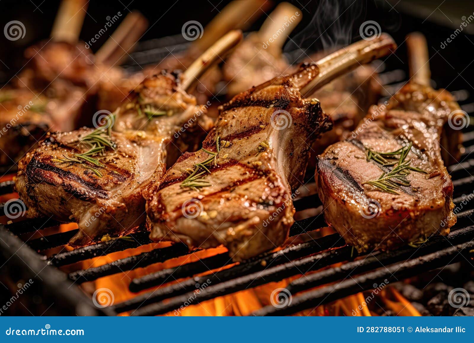 Lamb Chops Grilled on Barbecue Over the Fire. Generative Ai Image Stock ...