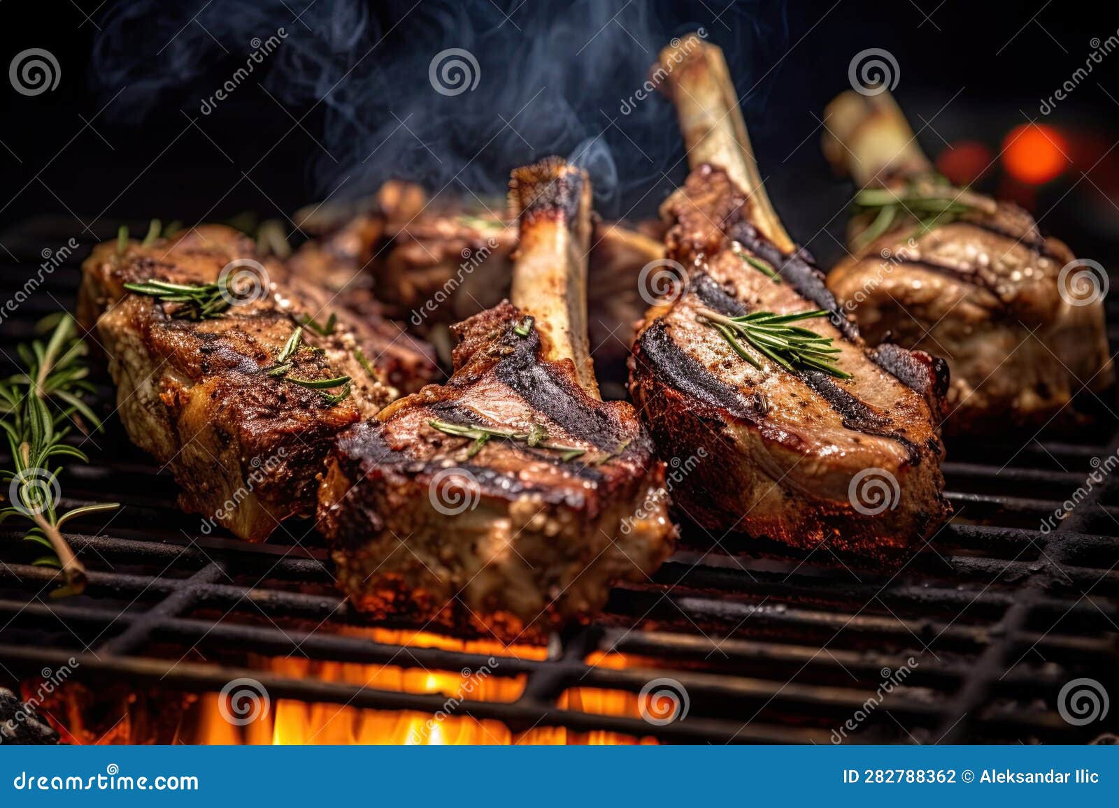 Lamb Chops Grilled on Barbecue Over the Fire. Generative Ai Image Stock ...