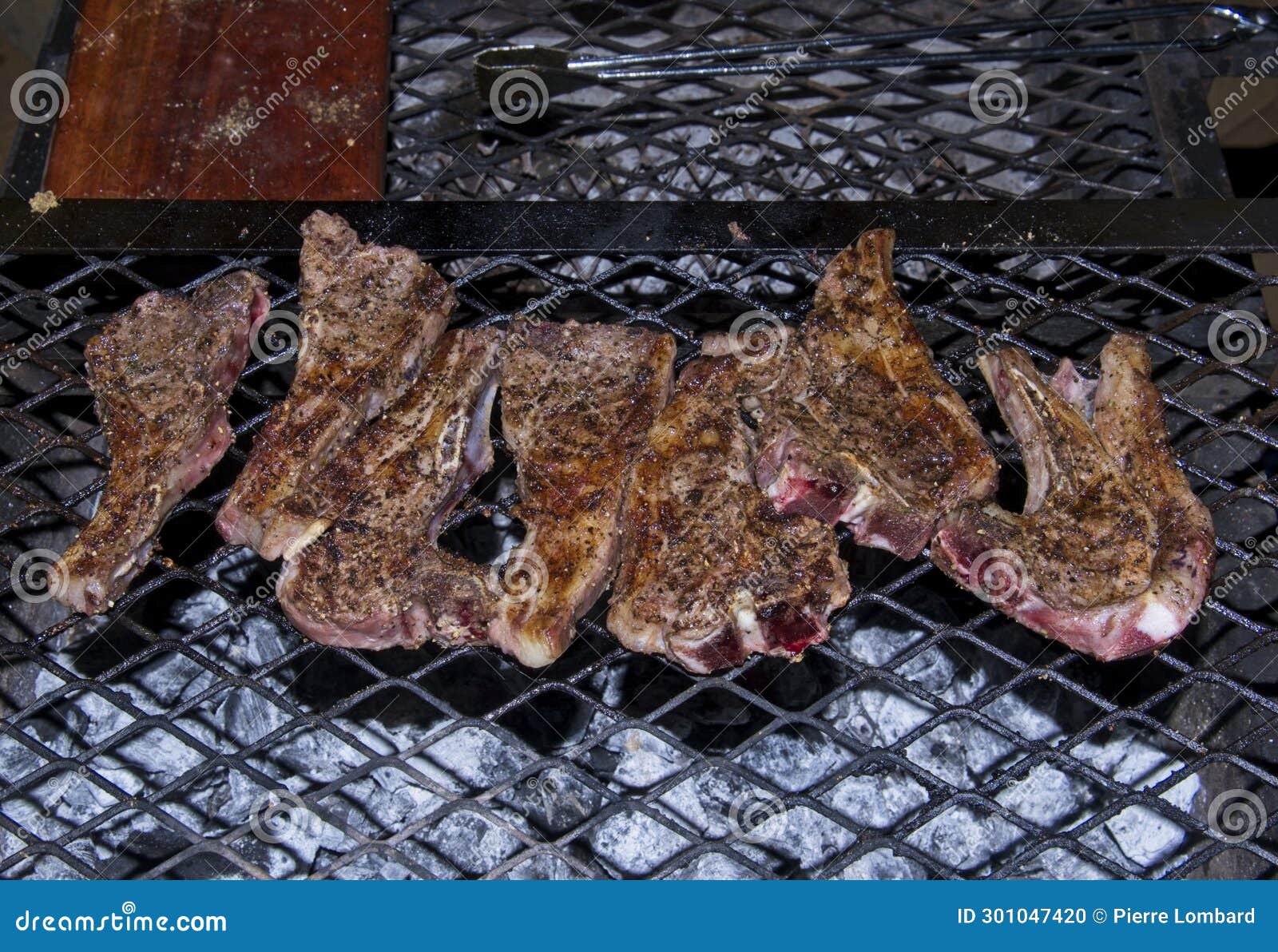 Lamb Chops Grilling on Charcoal Fire Stock Photo - Image of charcoal ...