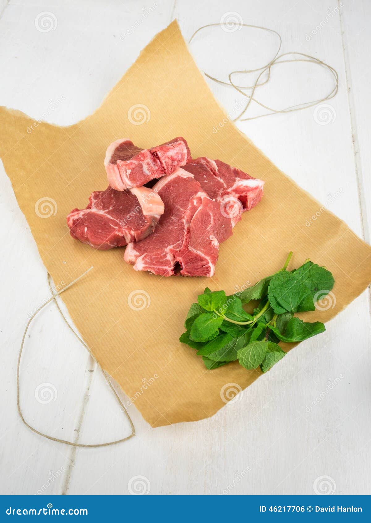 Lamb Chops with Mint on Brown Paper Stock Photo - Image of butcher ...