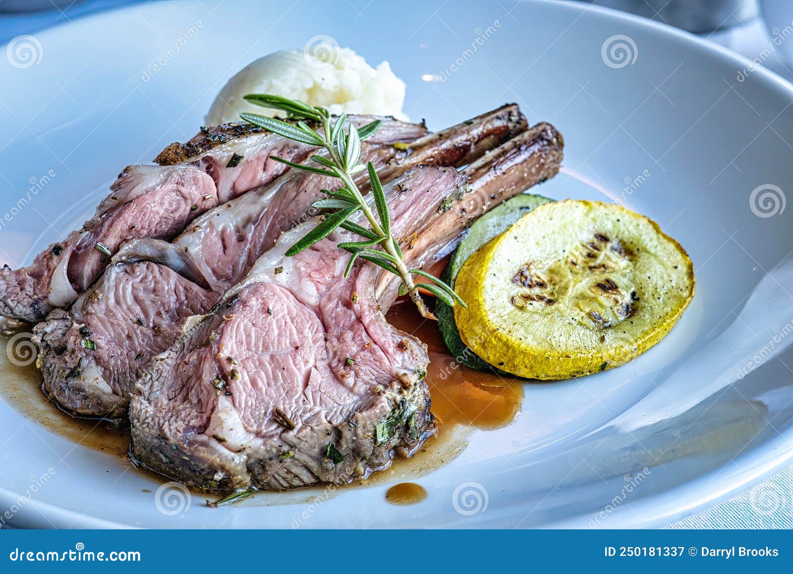 Lamb Chops on Plate stock image. Image of squash, bone - 250181337