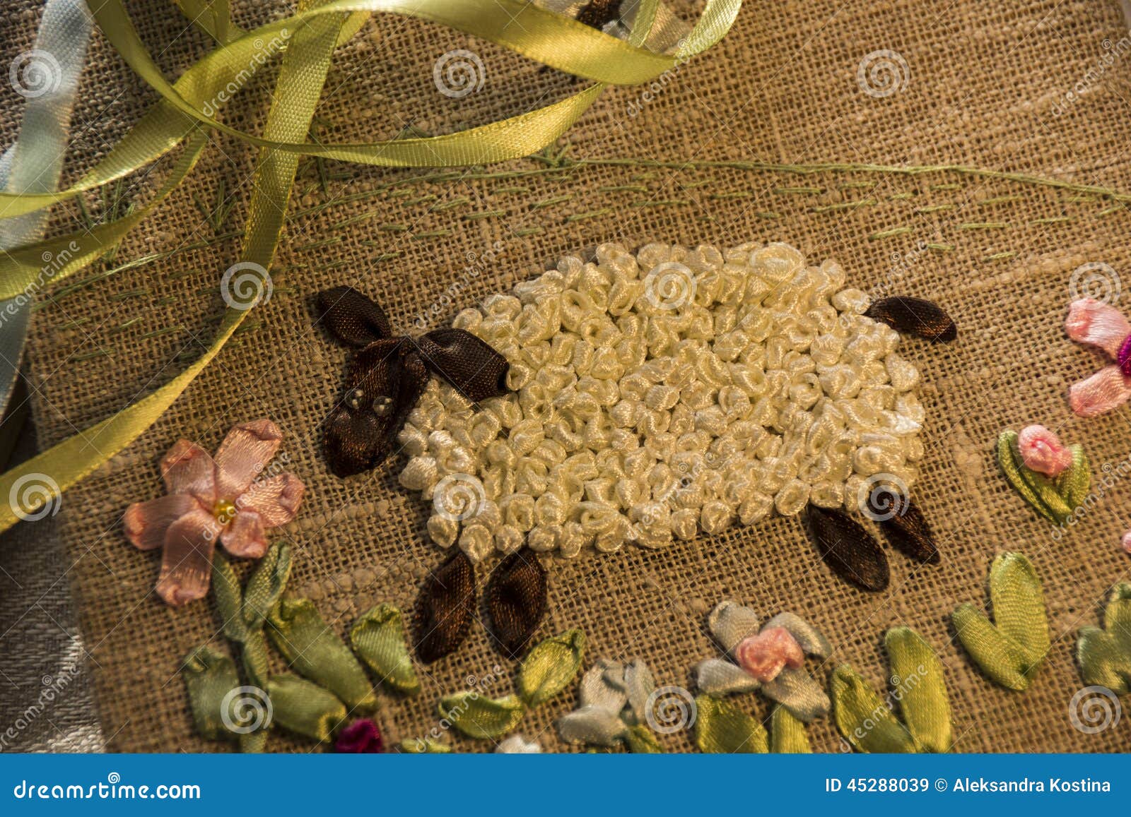 Lamb. Embroidery ribbons. stock image. Image of tape - 45288039