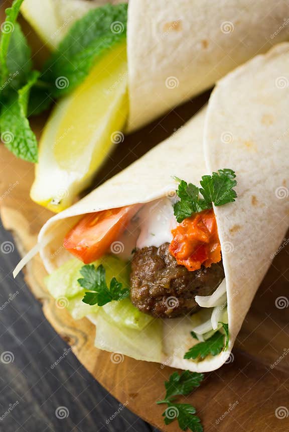 Lamb kofta wraps stock image. Image of handmade, kabob - 150690819