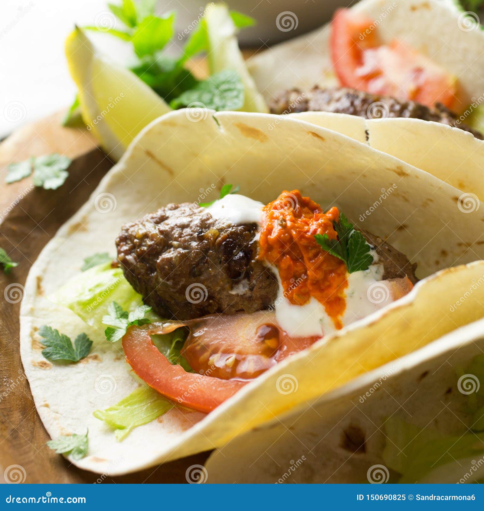 Lamb kofta wraps stock image. Image of grill, food, bread - 150690825