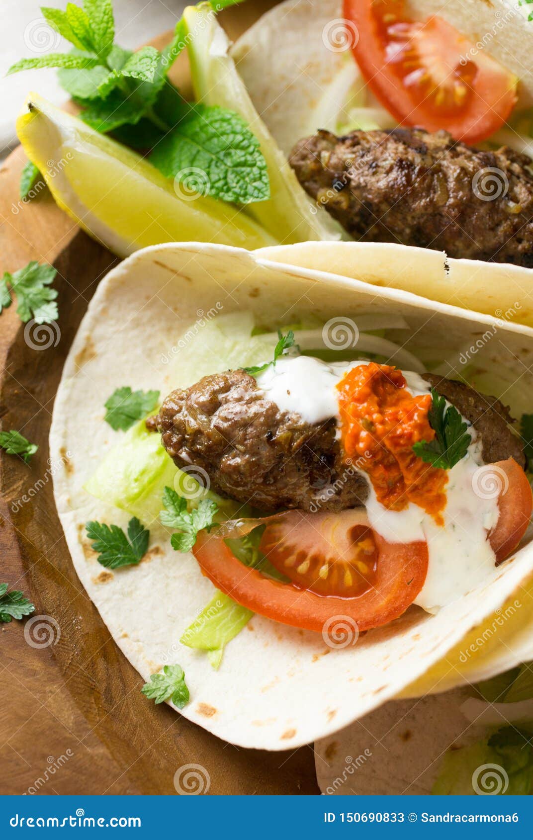 Lamb kofta wraps stock image. Image of heirloom, lamb - 150690833