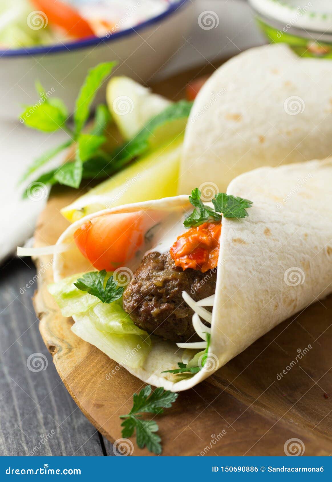 Lamb kofta wraps stock photo. Image of meatball, ethical - 150690886
