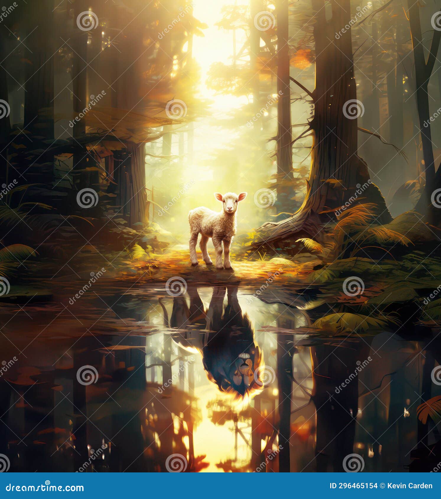 The Lion And The Lamb In Watercolor Illustration Stock Photography ...