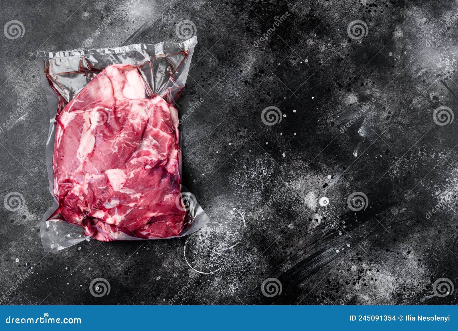 Lamb Meat Pack Ready for Cooking, on Black Dark Stone Table Background ...