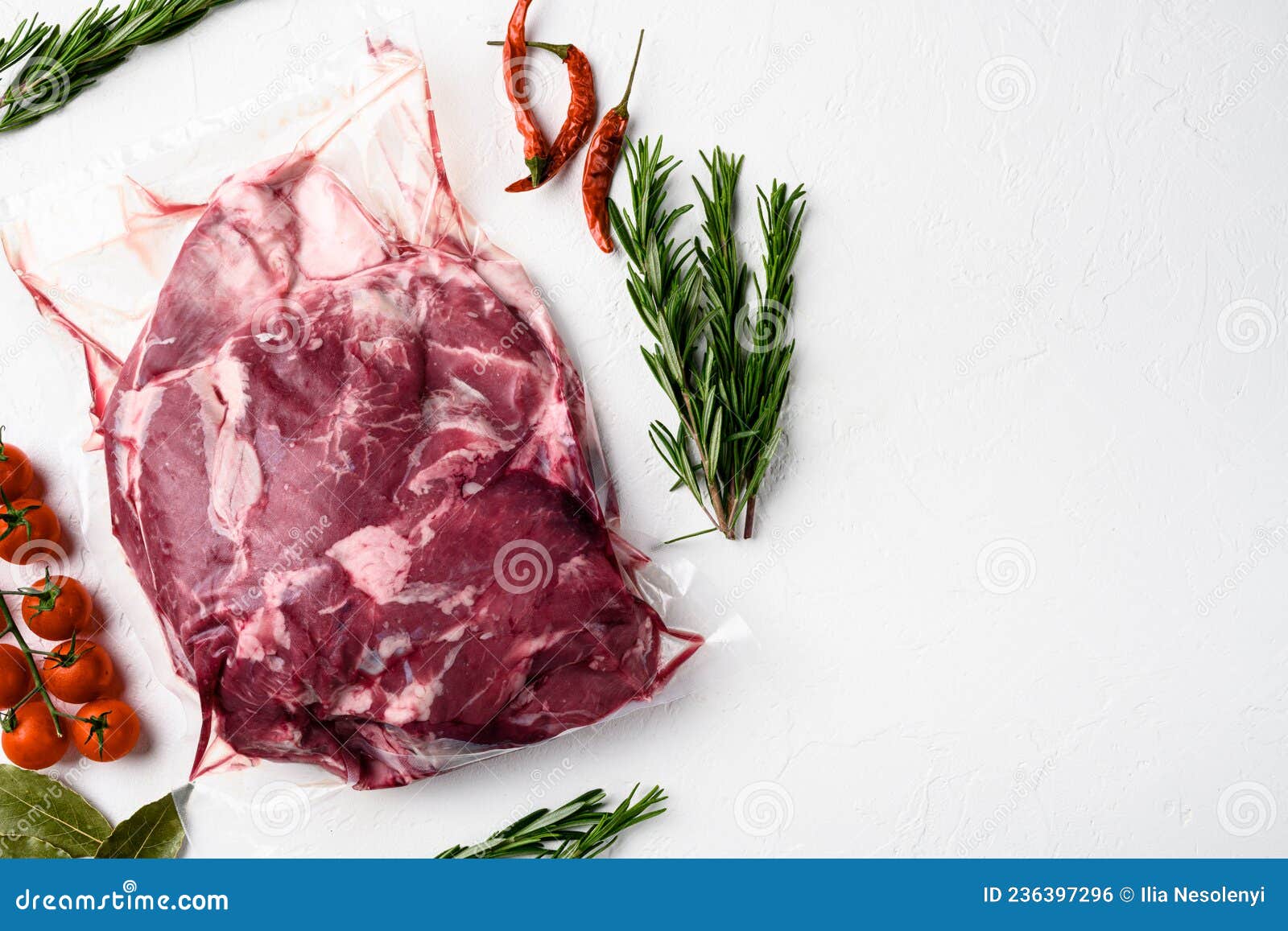 Lamb Meat Pack Ready for Cooking, with Ingredients and Herbs, on White ...