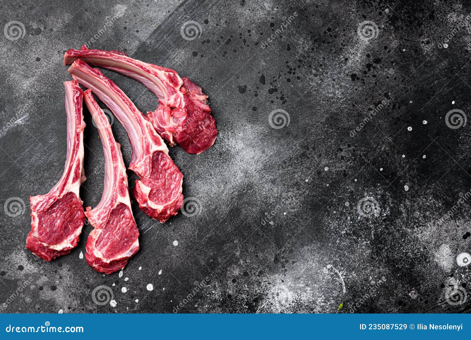 Lamb Mutton Meat, on Black Dark Stone Table Background, Top View Flat ...