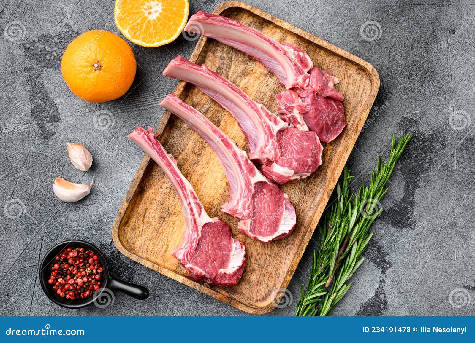 Lamb Mutton Meat, on Gray Stone Table Background, Top View Flat Lay ...