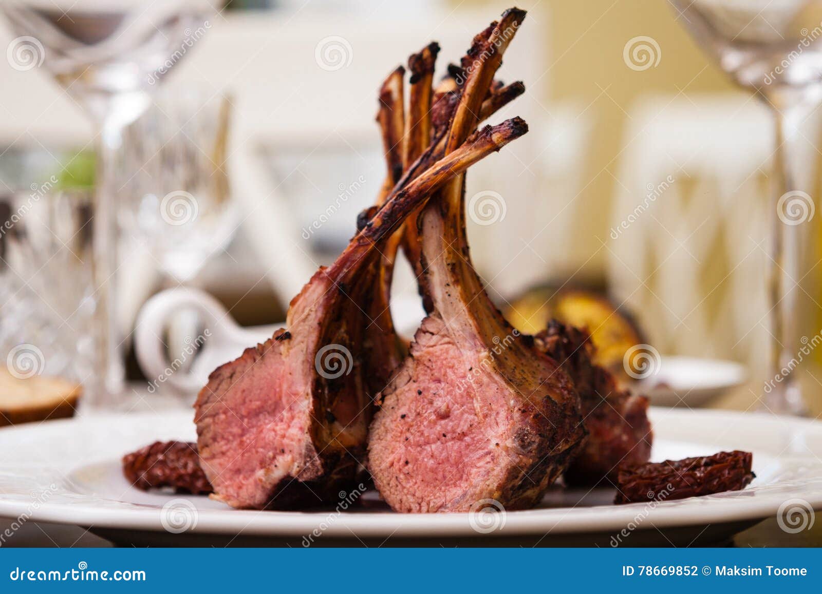 Lamb rack on a plate stock photo. Image of chop, grill - 78669852