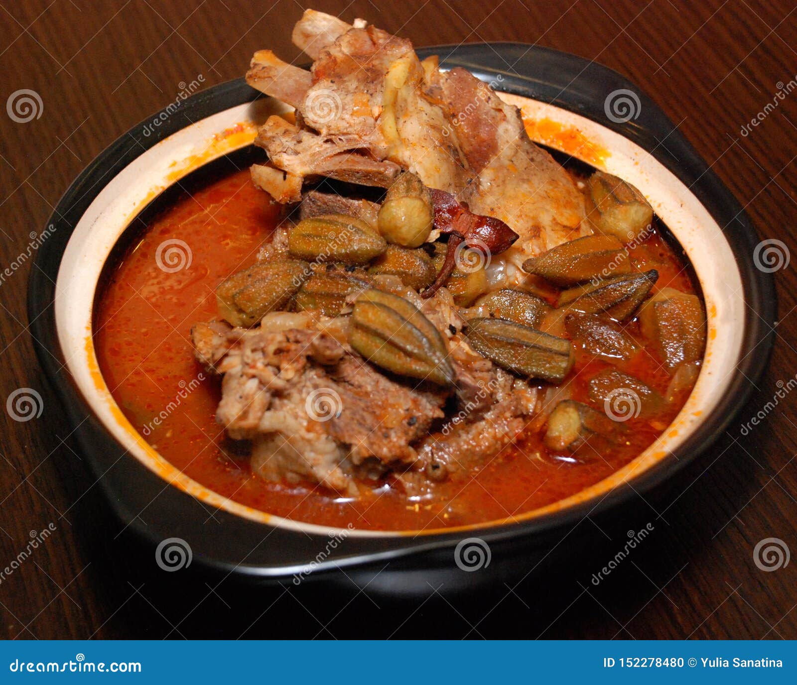Lamb ribs with okra stock photo. Image of middle, boiled - 152278480