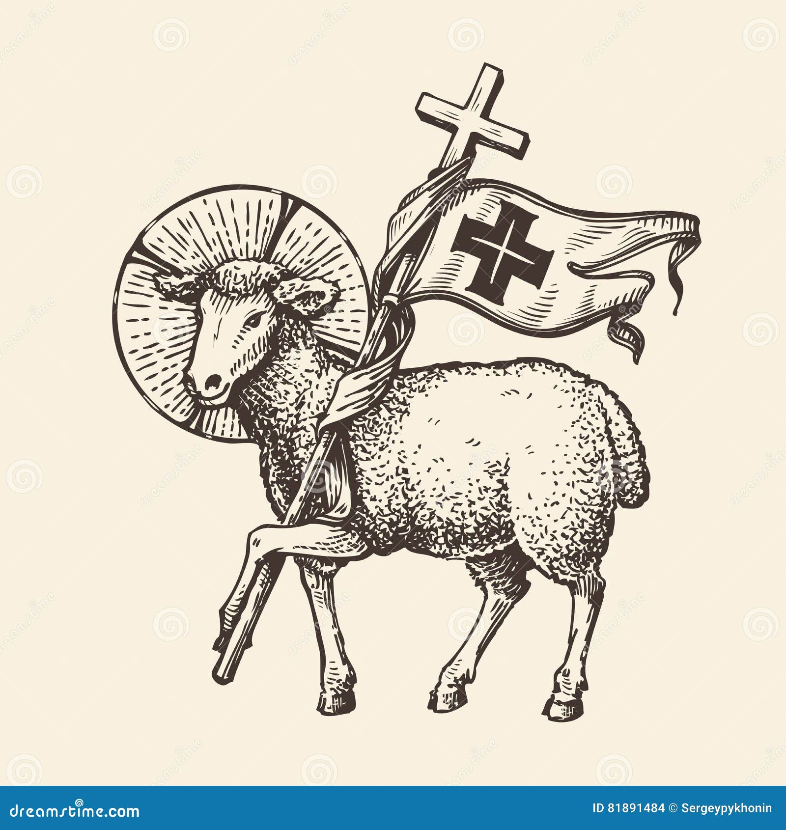 Lamb or Sheep Holding Cross. Religious Symbol. Sketch Vector Stock ...