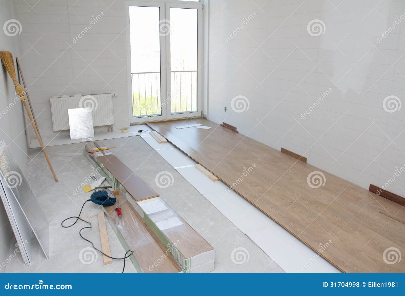 Laminate Floor Installation Stock Photo - Image of interior ...