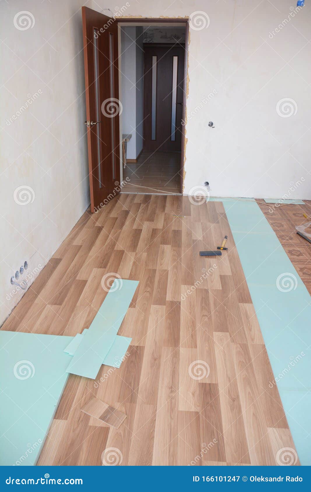 Laminate Flooring Installation Room Interior Stock Image - Image of ...