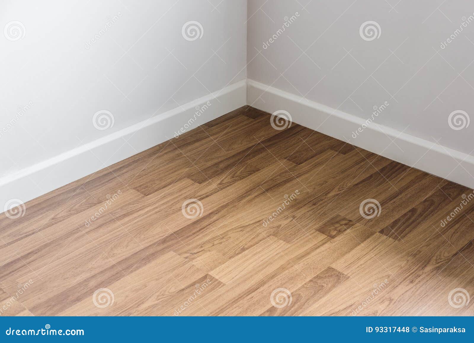 Laminated Wood Floor with White Wall, Room`s Corner Stock Photo - Image ...