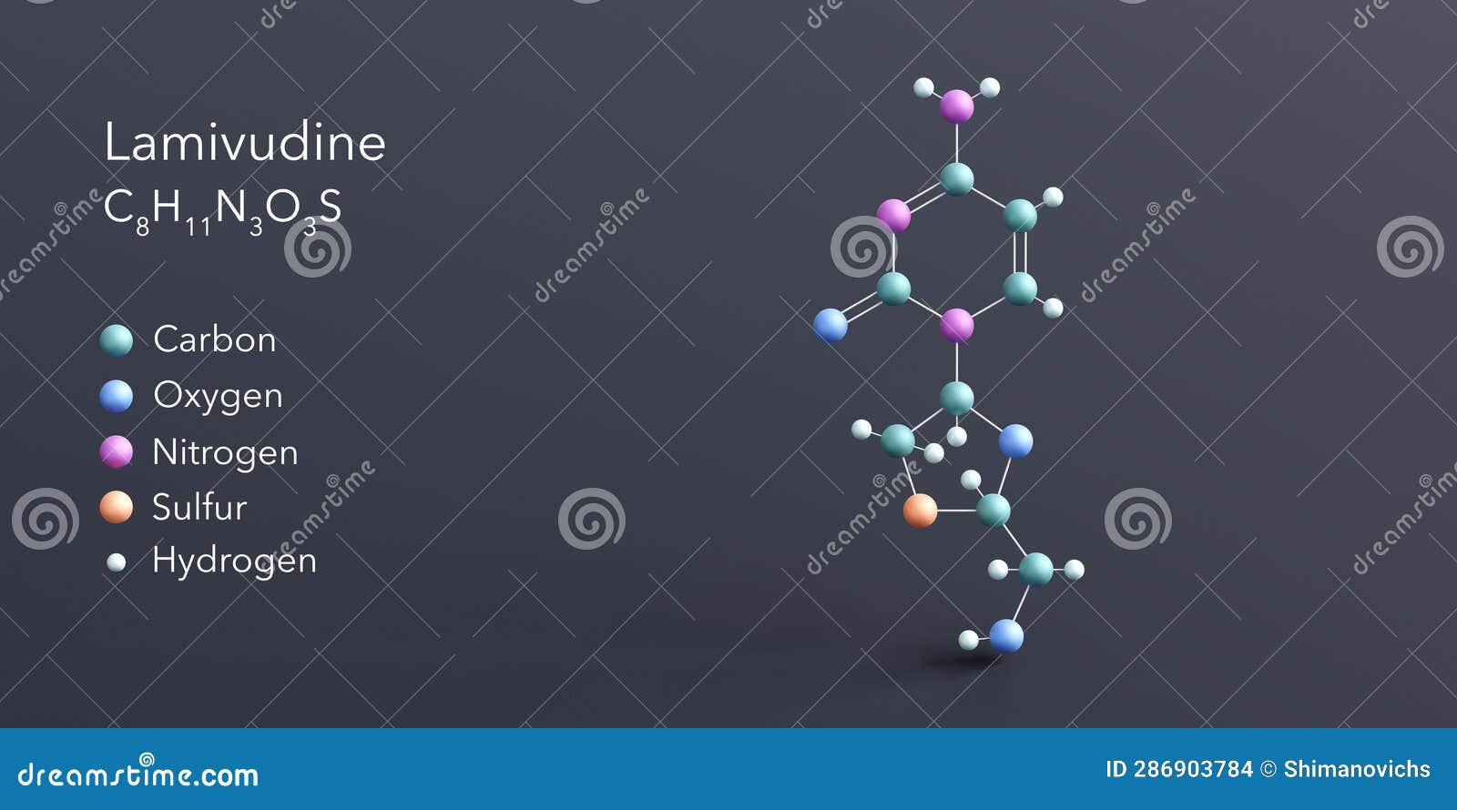 Lamivudine Molecular Structure 3d, Flat Model, Antiretroviral ...