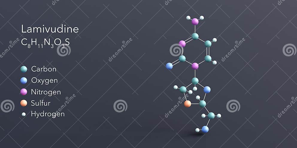 Lamivudine Molecule 3d Rendering, Flat Molecular Structure with ...