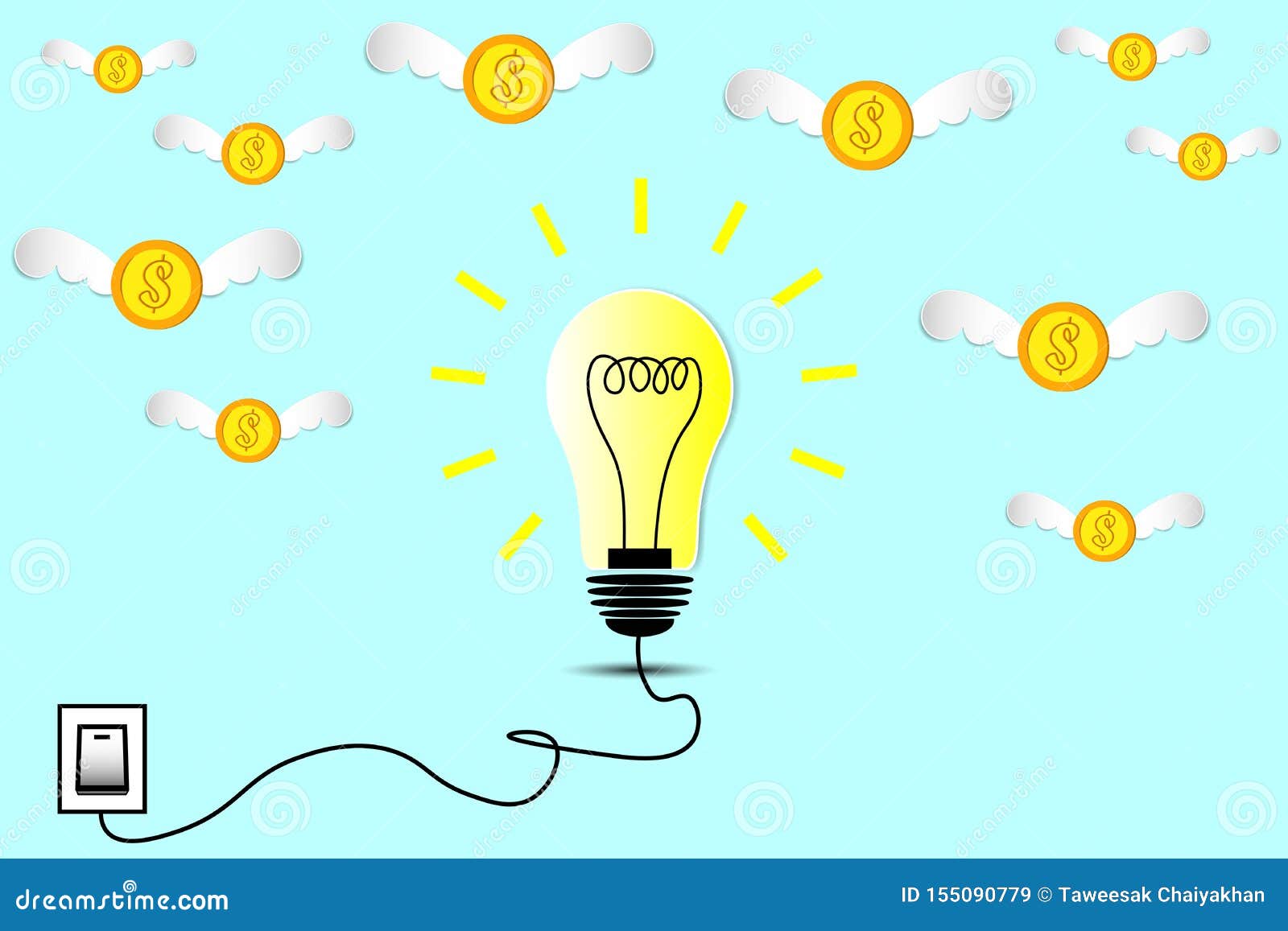 Lamp in Different Thinking Concept, Idea and Money Stock Illustration ...