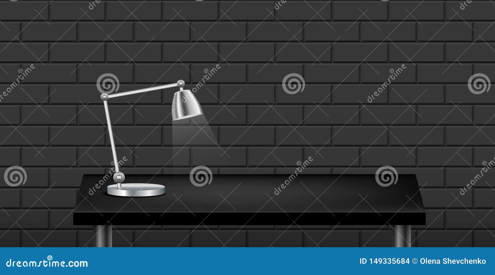 Lamp on Black Realistic Table, Textured Wall Black Backgound. Interior ...