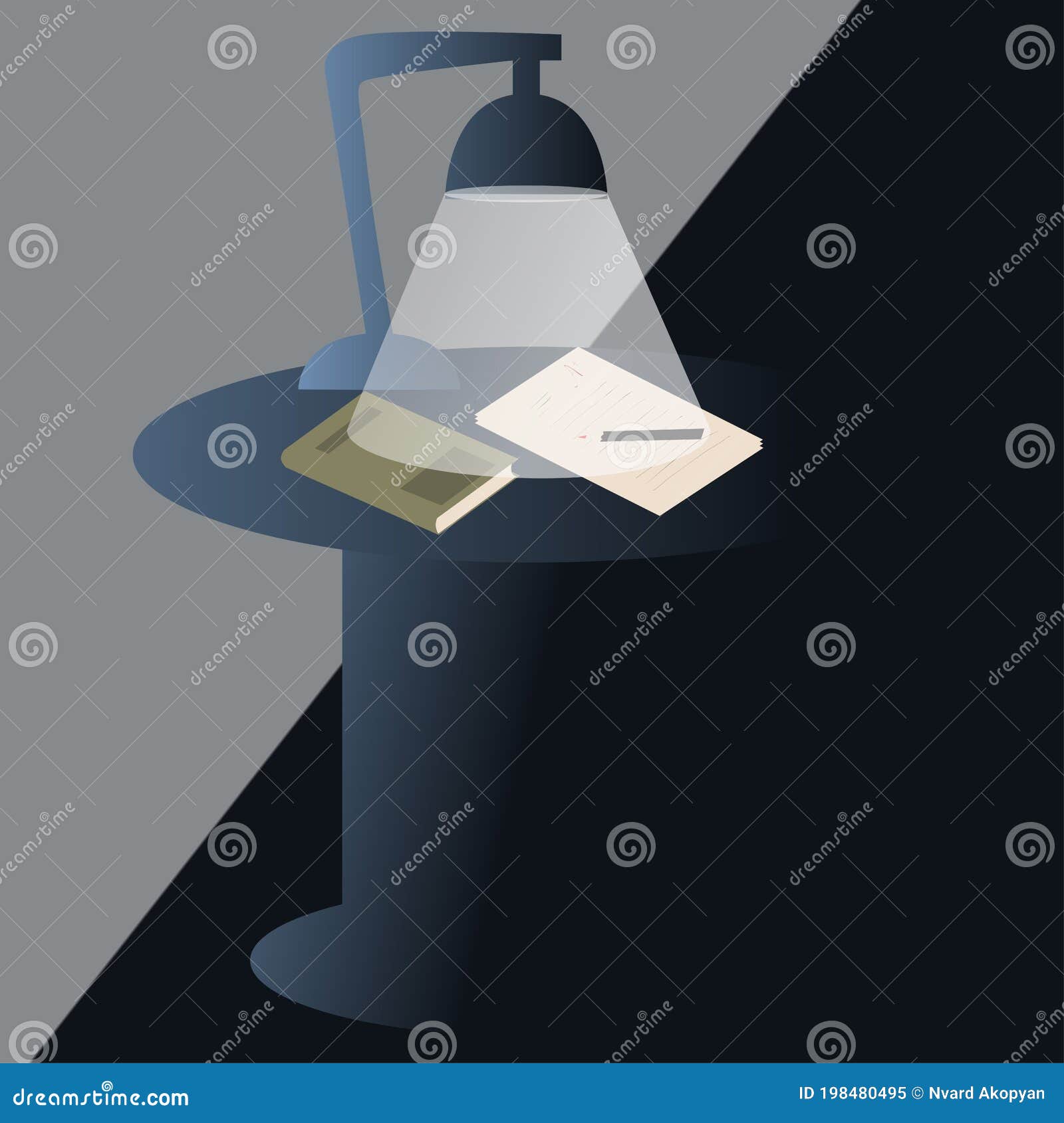 Lamp Book and Homework on Round Table Stock Vector - Illustration of ...