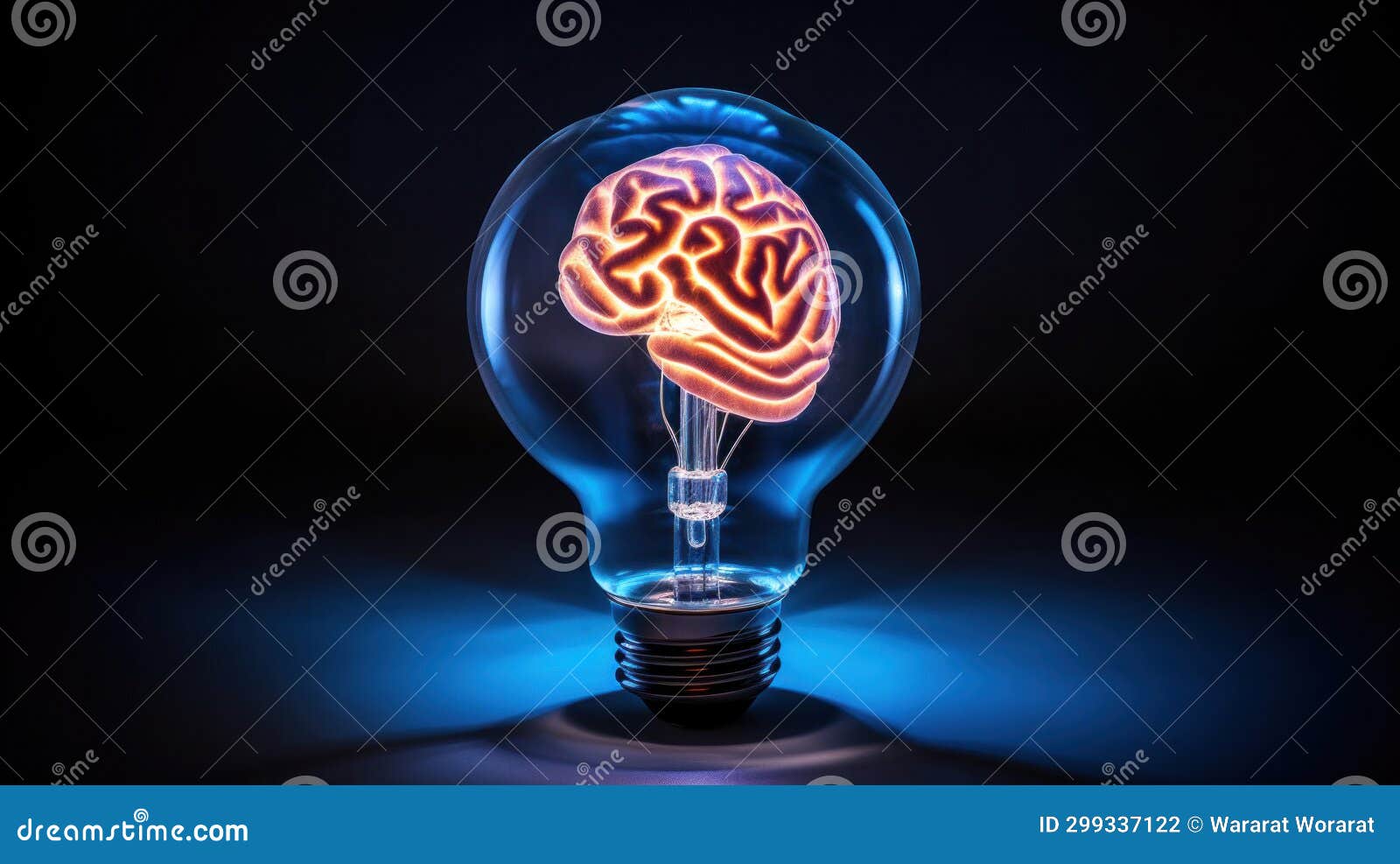 A Lamp Bulb with Human Brain Stock Illustration - Illustration of power ...