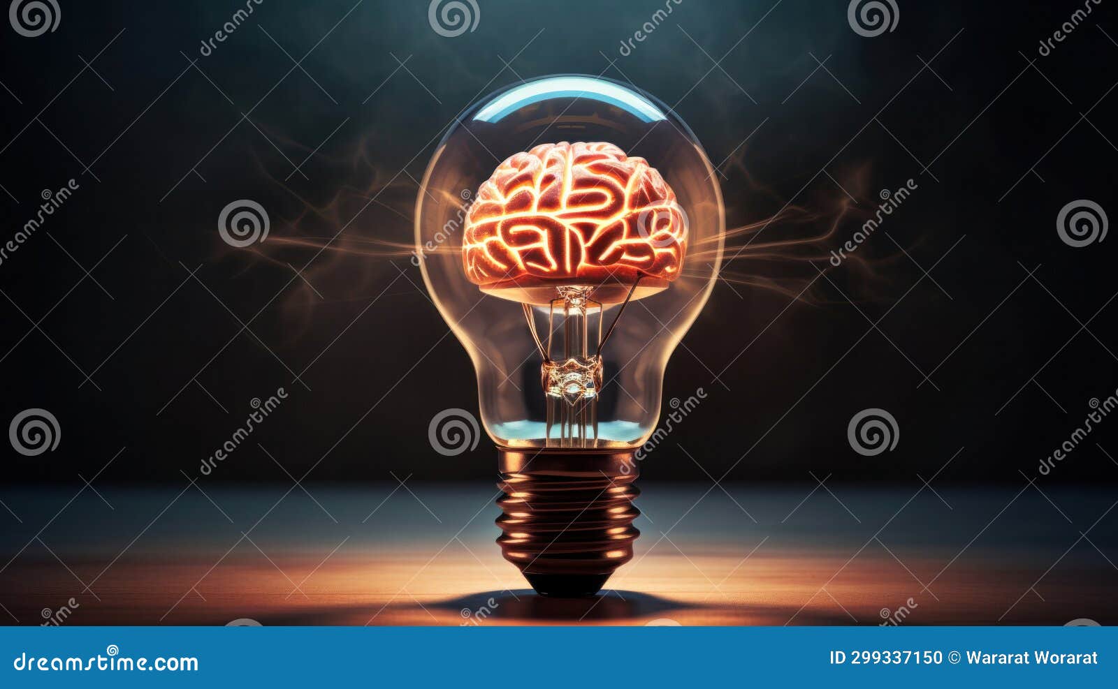 A Lamp Bulb with Human Brain Stock Illustration - Illustration of power ...