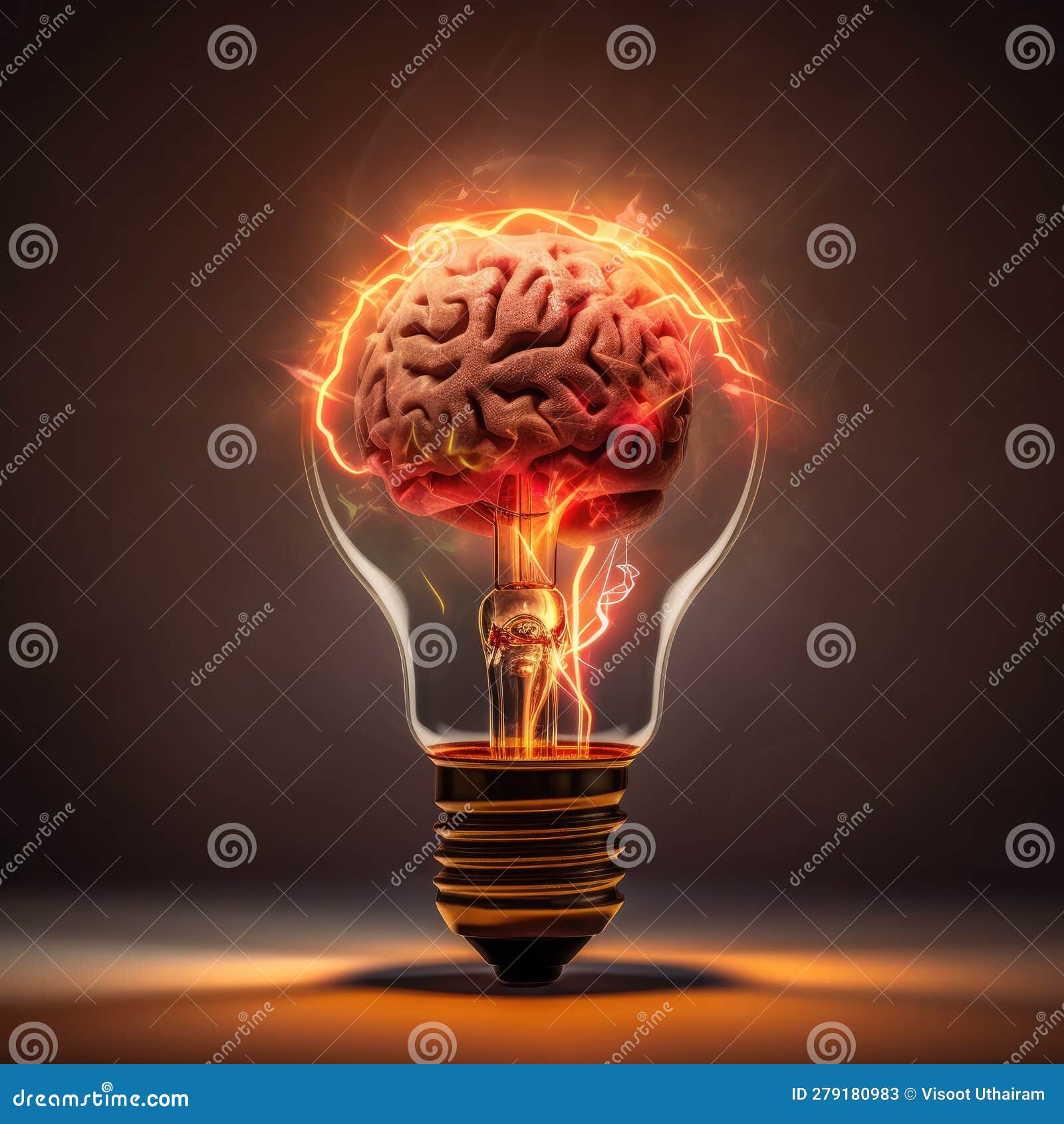 Lamp Bulb with Human Brain on Dark Background, AI Generated Stock ...