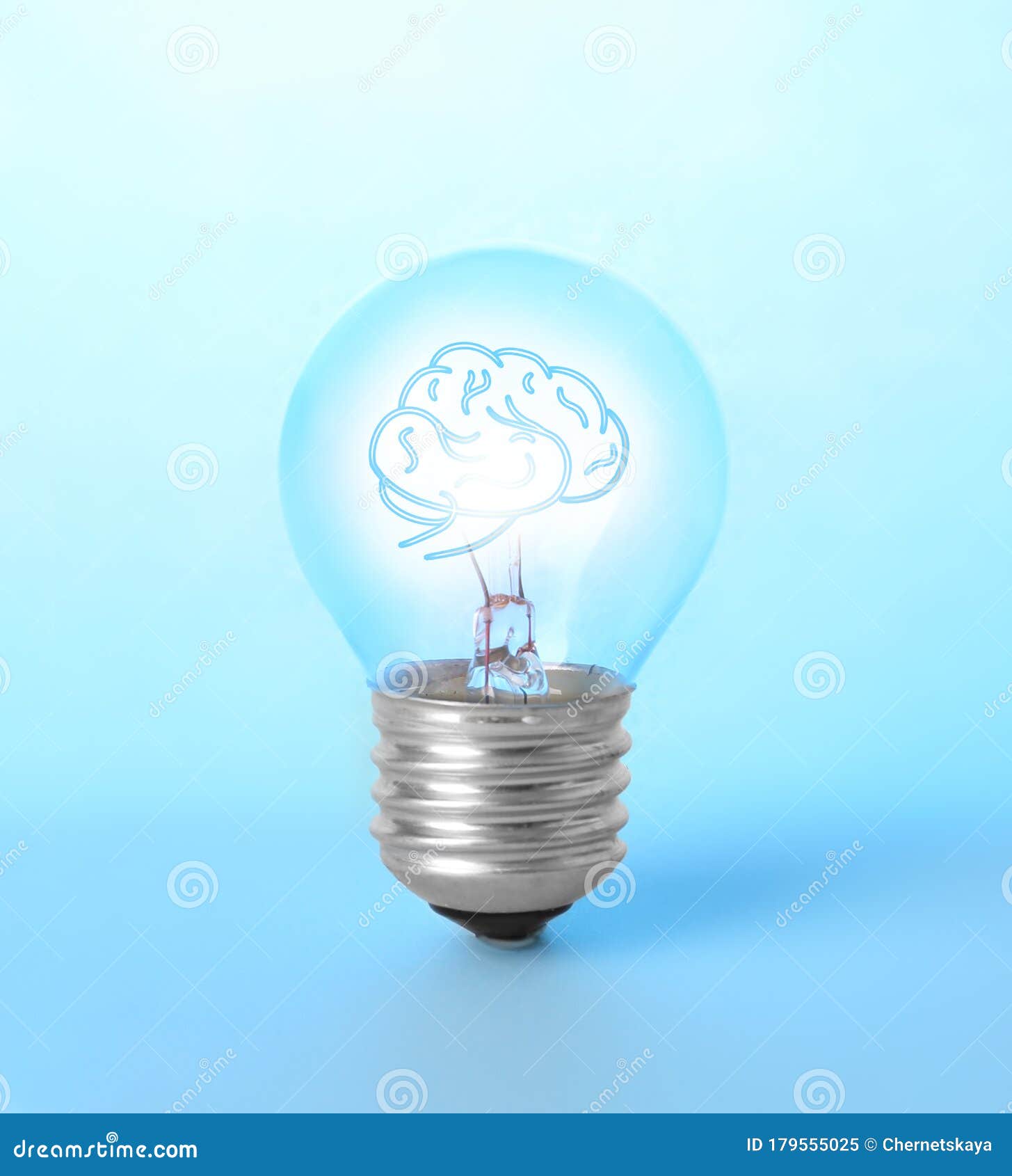 Lamp Bulb with Human Brain Inside on Background. Idea Generation Stock ...