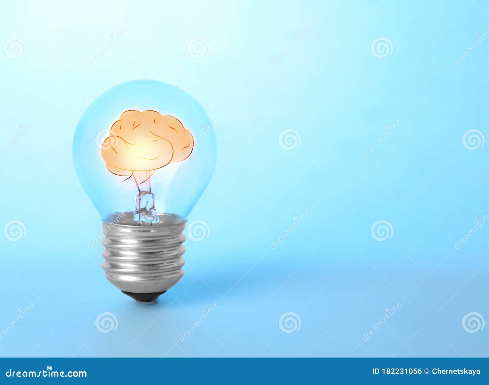 Lamp Bulb with Human Brain Inside on Background, Space for Text. Idea ...