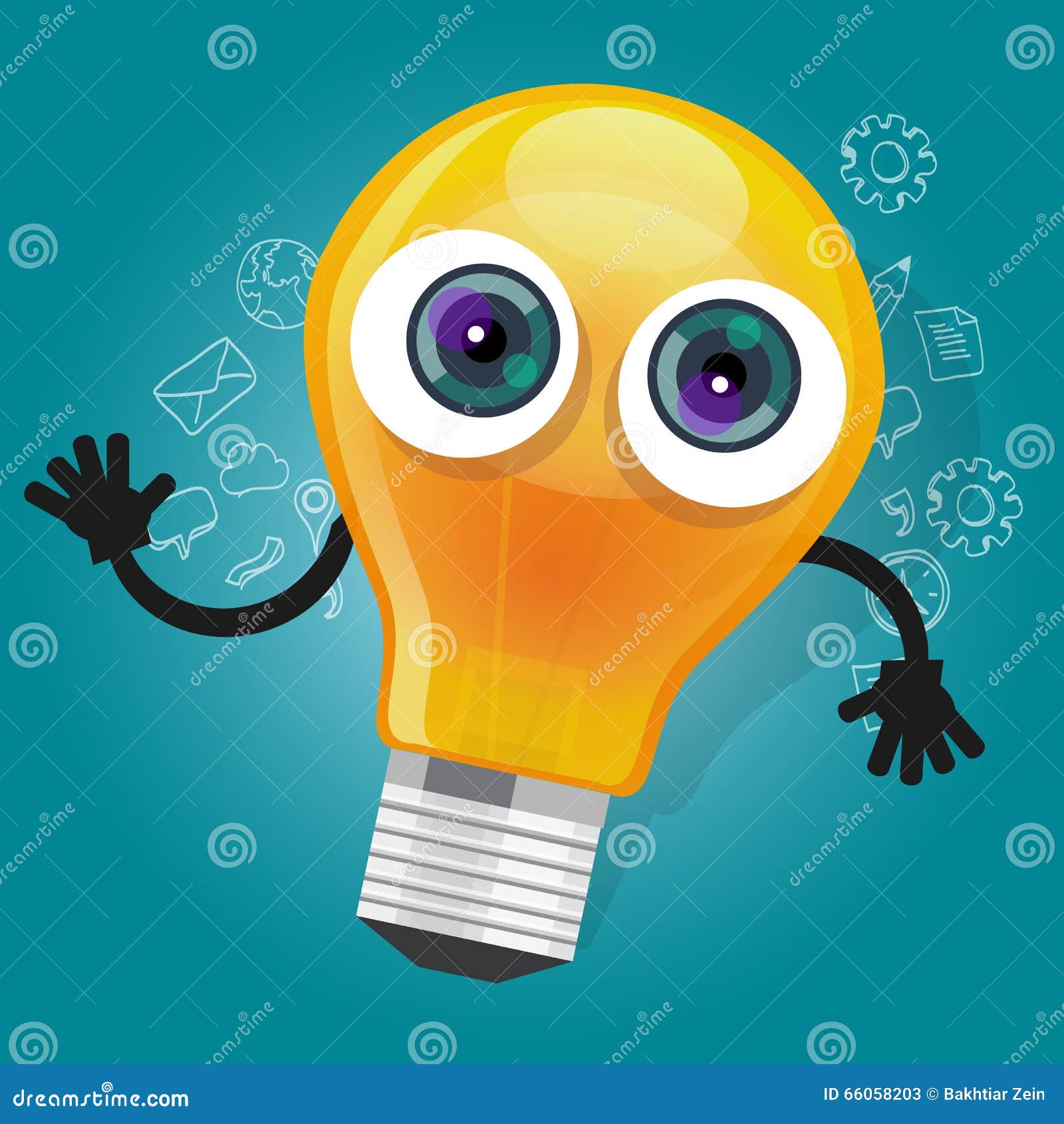Lamp Bulb Light Cartoon Character Mascot Face Vector Illustration Stock ...