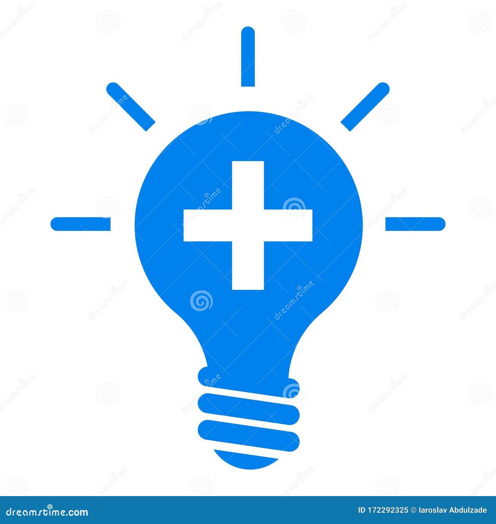 Lamp Bulb Vector Flat Icon with Light Rays. Blue Outline Contour Style ...