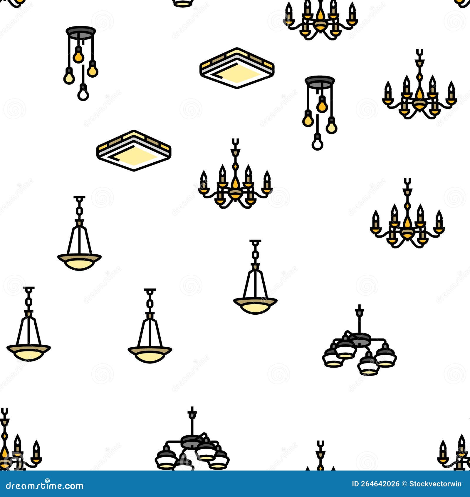 Lamp Ceiling Light Interior Home Vector Seamless Pattern Stock Vector ...