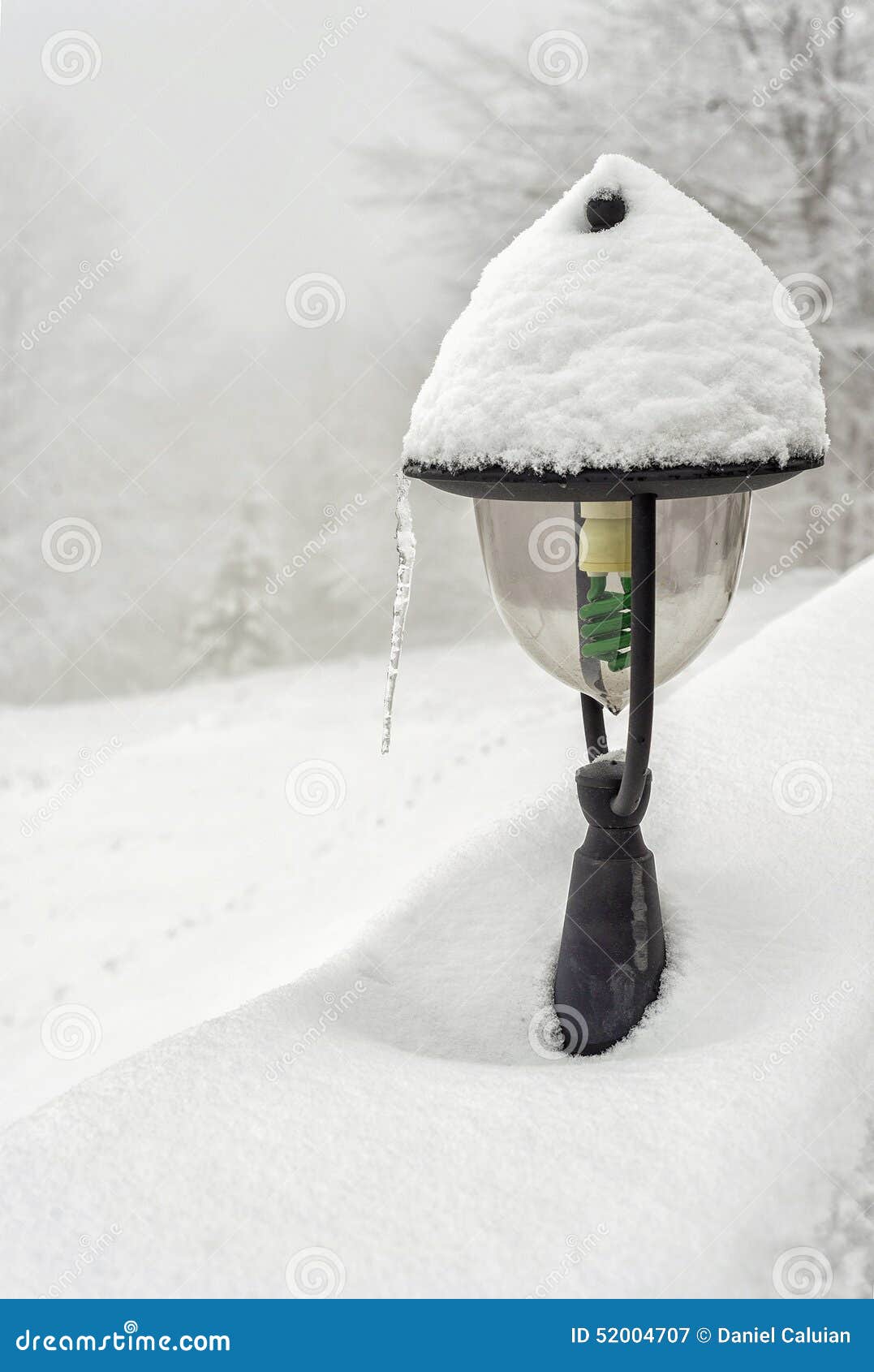 Lamp Covered in Snow after Winter Storm Stock Image - Image of street ...